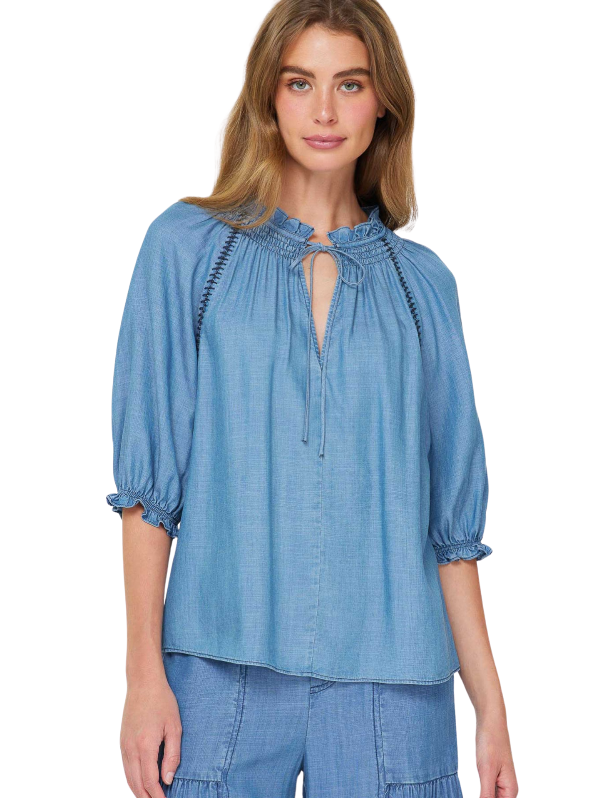 Quarter Tie Chambray Top